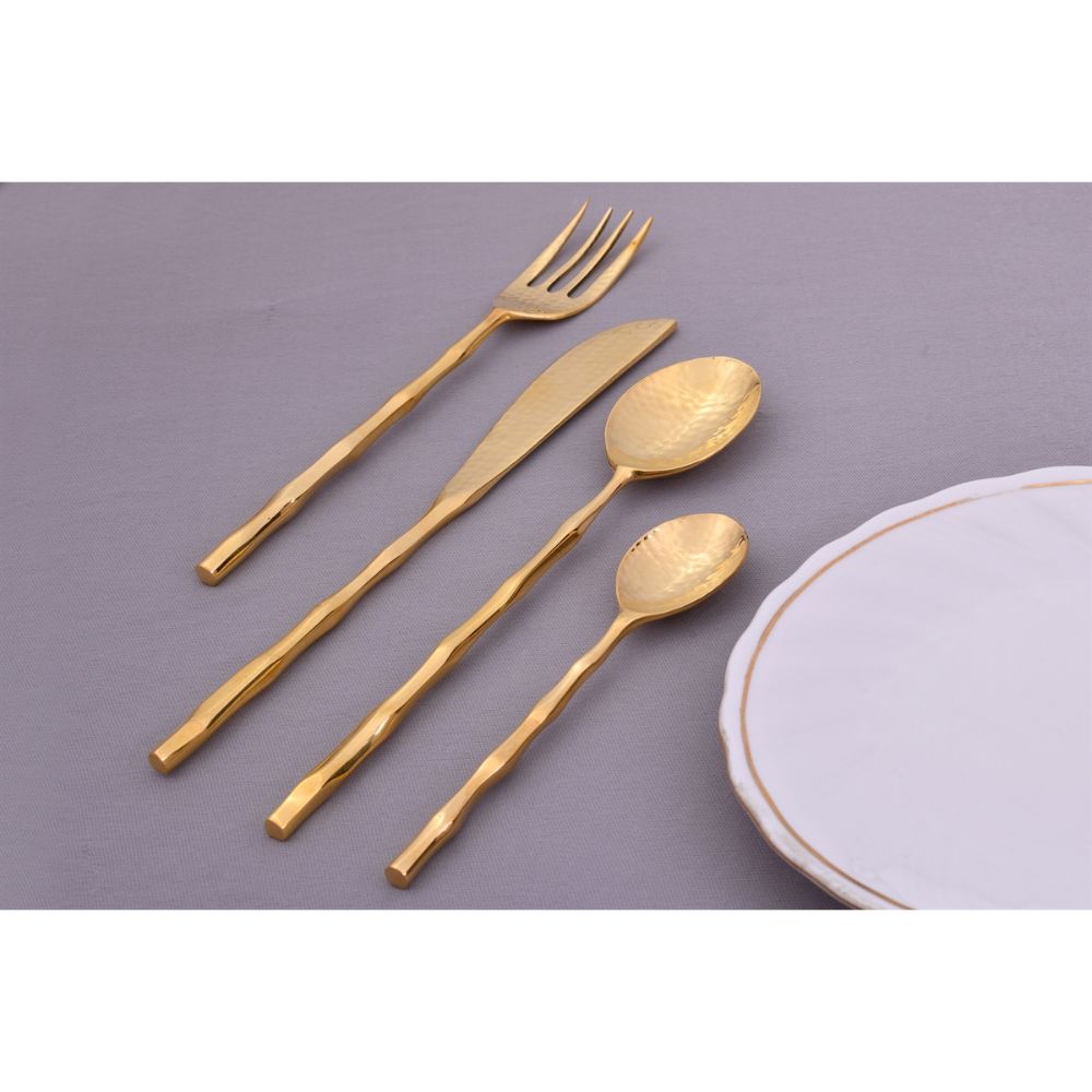 Playful Pure Brass Cutlery Set of 4 | DeKulture - Whimsical Tableware