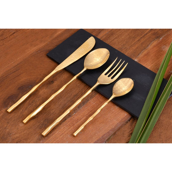 Playful Pure Brass Cutlery Set of 4 | DeKulture - Whimsical Tableware